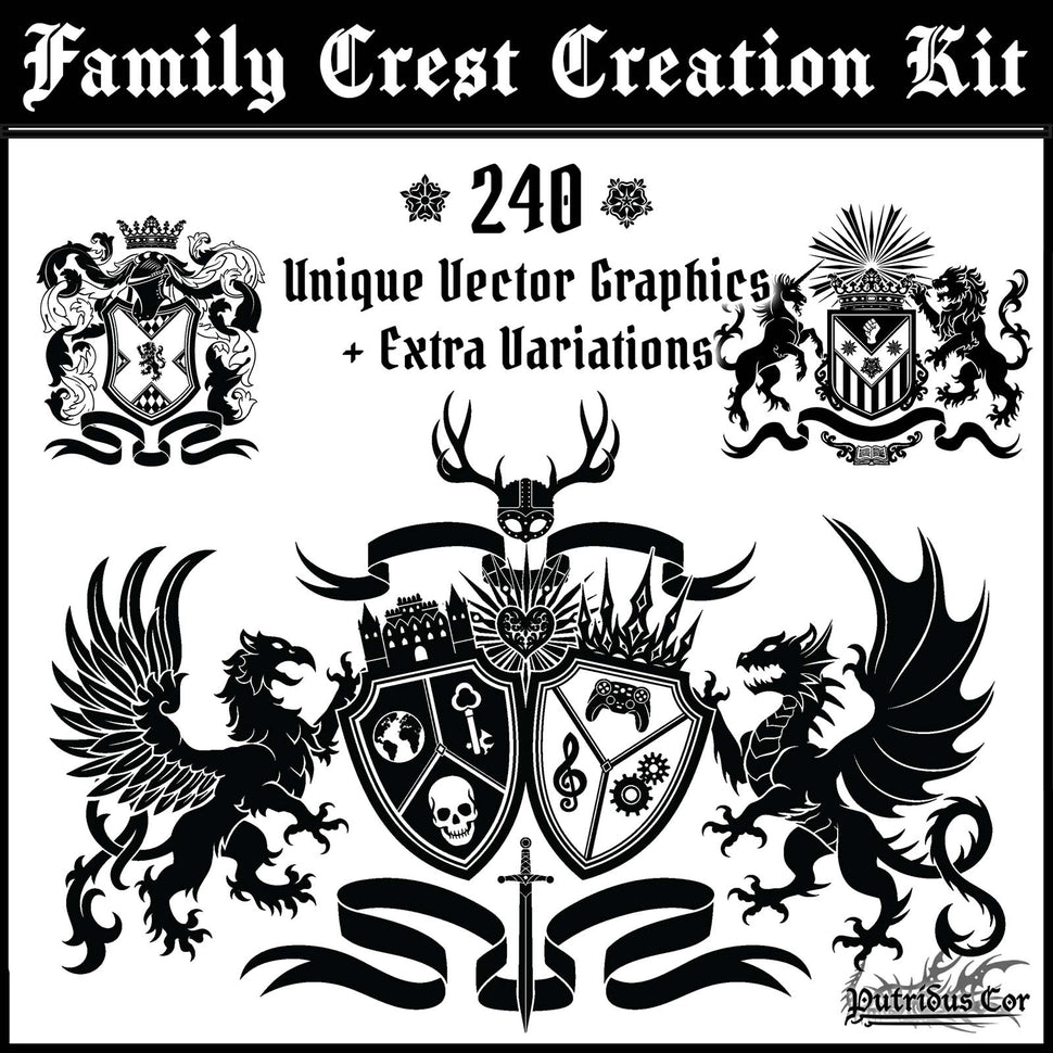 Modern Family Crest Design Set, DIY Coat of Arms, Emblem Logo | Abysm Internal